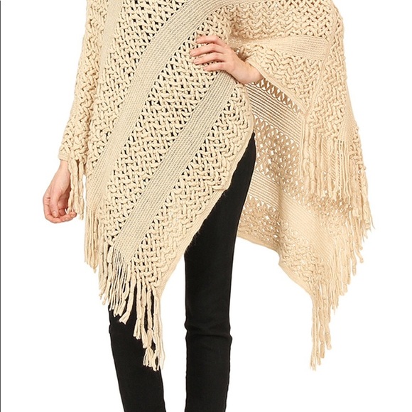 Sweaters | Beige Classic Fringe Poncho | Poshmark
